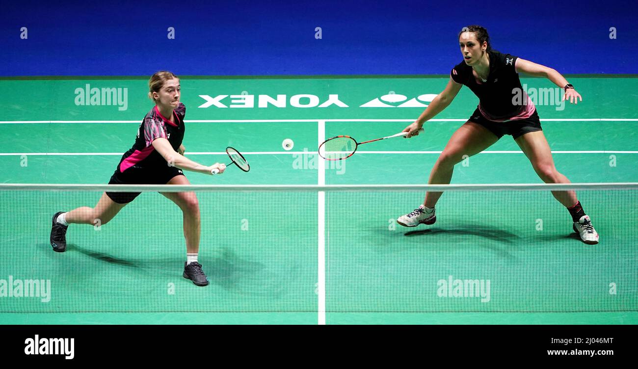 England's Jessica Pugh and Chloe Birch (right) in action against ...