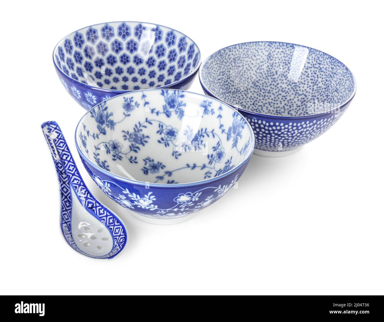 Chinese bowls with spoon on white background Stock Photo - Alamy