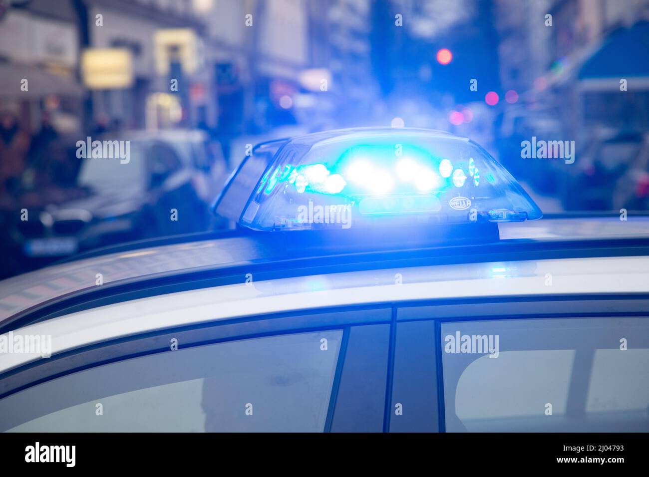 Police car with bluelight in operation. (Photo by Alexander Pohl/Sipa ...