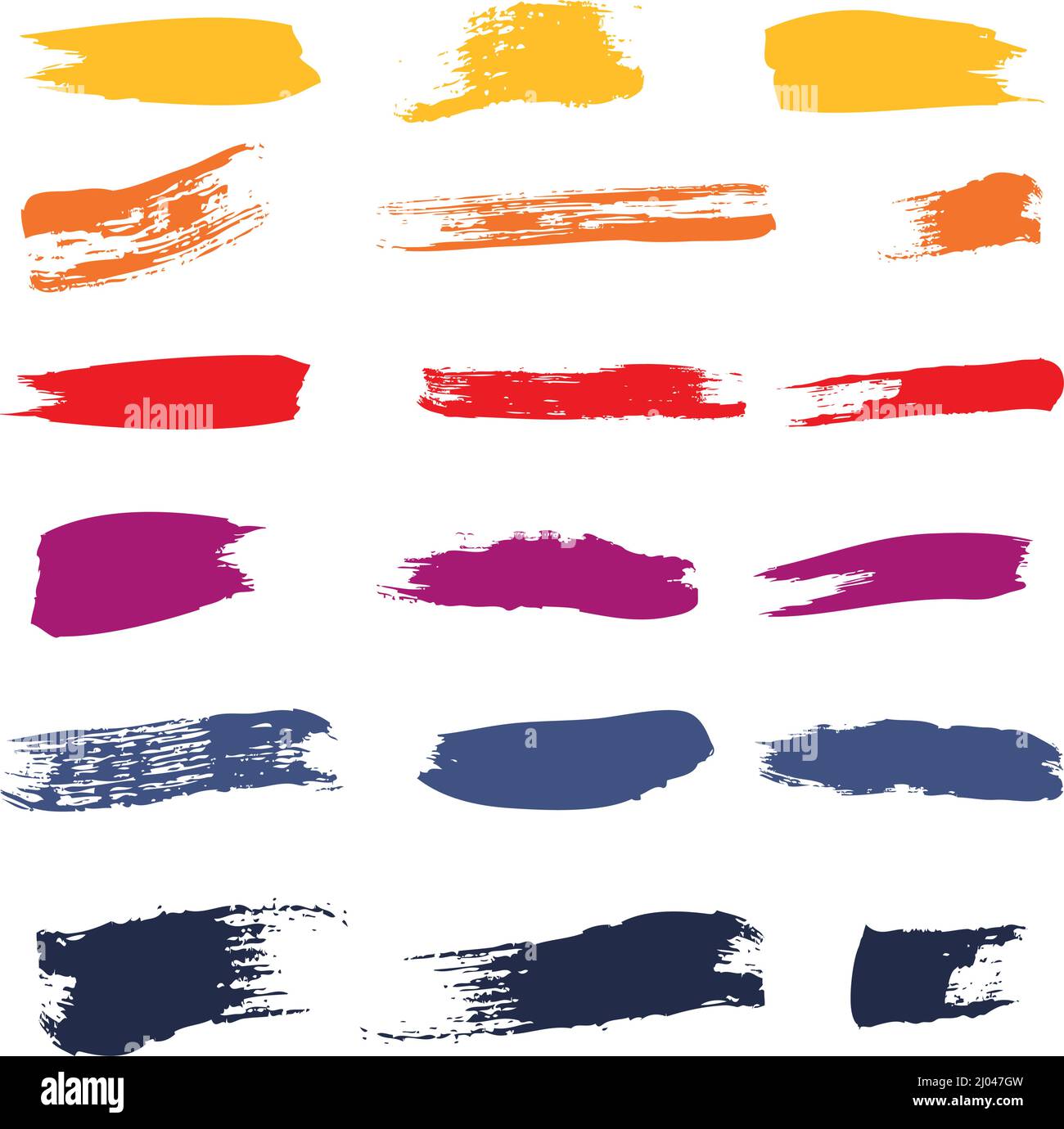 Set of different strokes of colored paint on a white background ...
