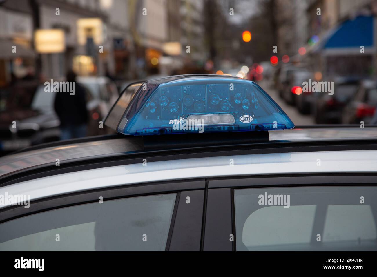 Police car with bluelight in operation. (Photo by Alexander Pohl/Sipa ...