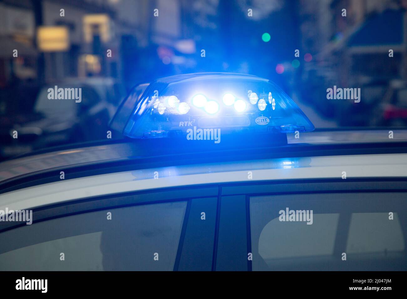 Police car with bluelight in operation. (Photo by Alexander Pohl/Sipa ...