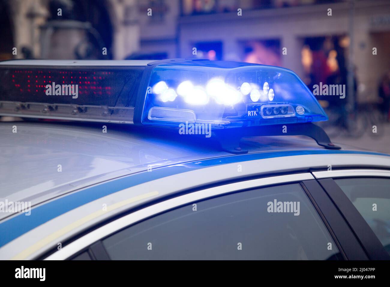 Police car with bluelight in operation. (Photo by Alexander Pohl/Sipa ...