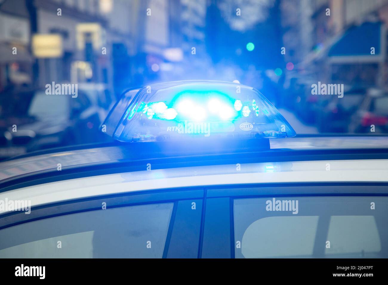 Police car with bluelight in operation. (Photo by Alexander Pohl/Sipa ...