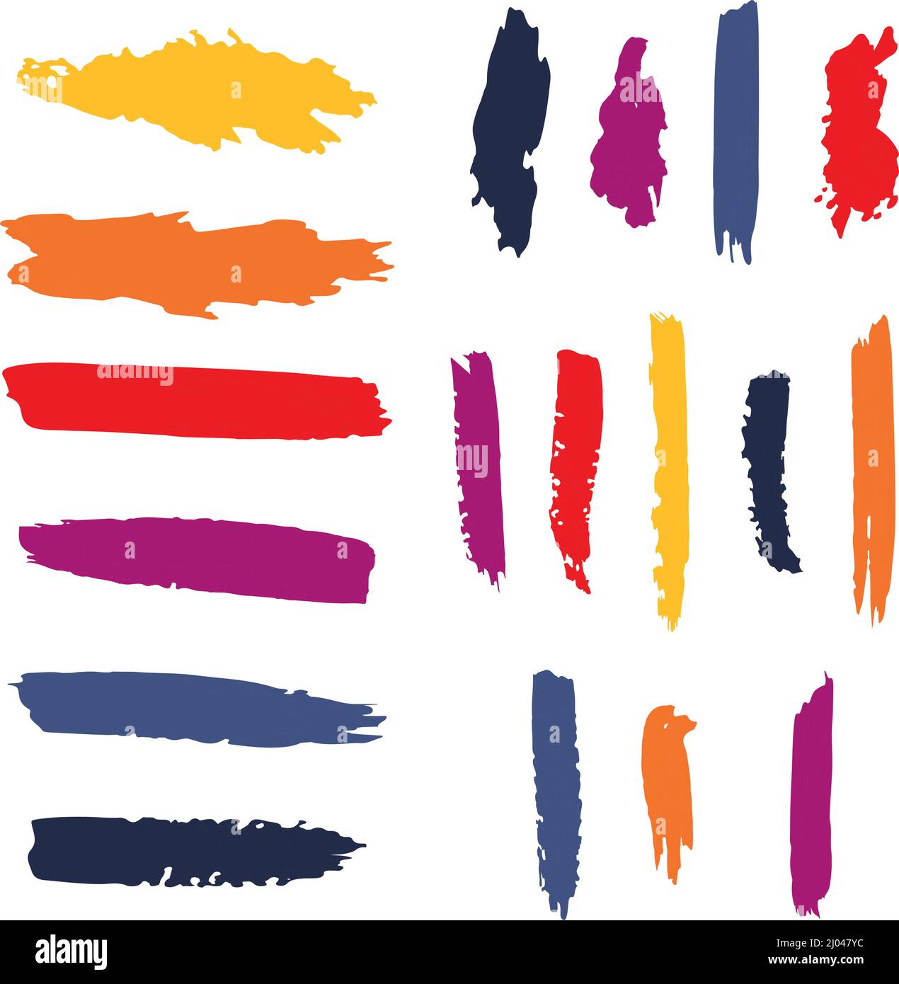 Set of different strokes of colored paint on a white background ...