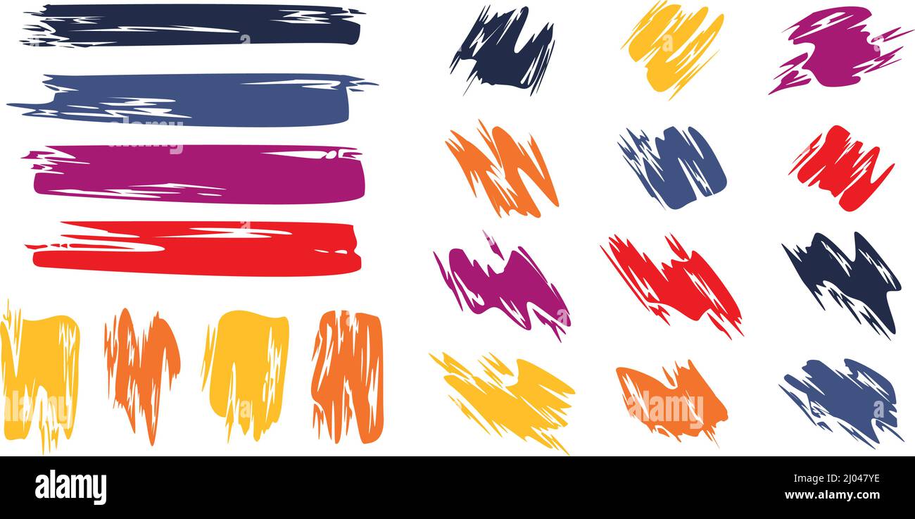 Set of different strokes of colored paint on a white background ...