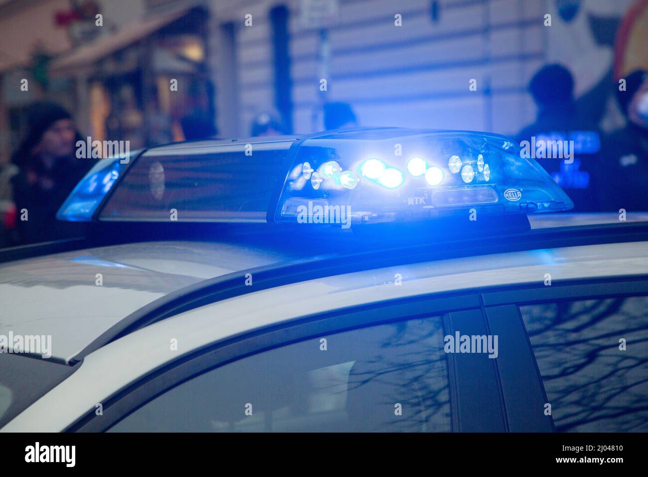 Police car with bluelight in operation. (Photo by Alexander Pohl/Sipa ...