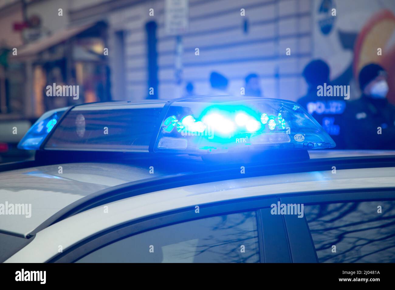 Police car with bluelight in operation. (Photo by Alexander Pohl/Sipa ...