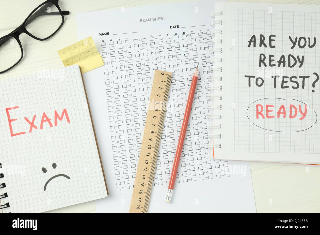 Concept of exams and tests, top view Stock Photo - Alamy