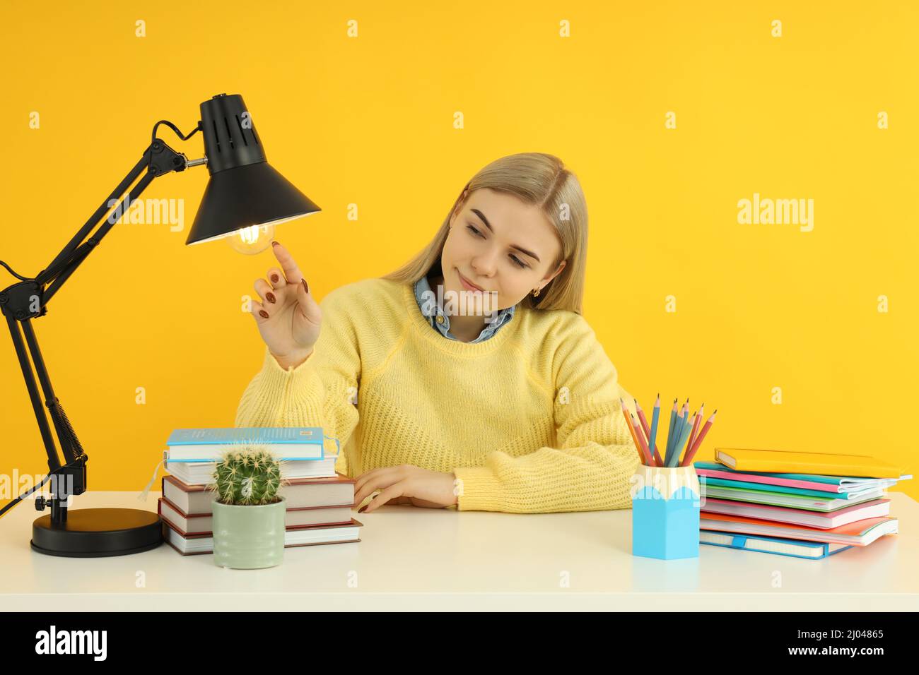 Concept of preapring to exams and tests with student girl Stock Photo ...