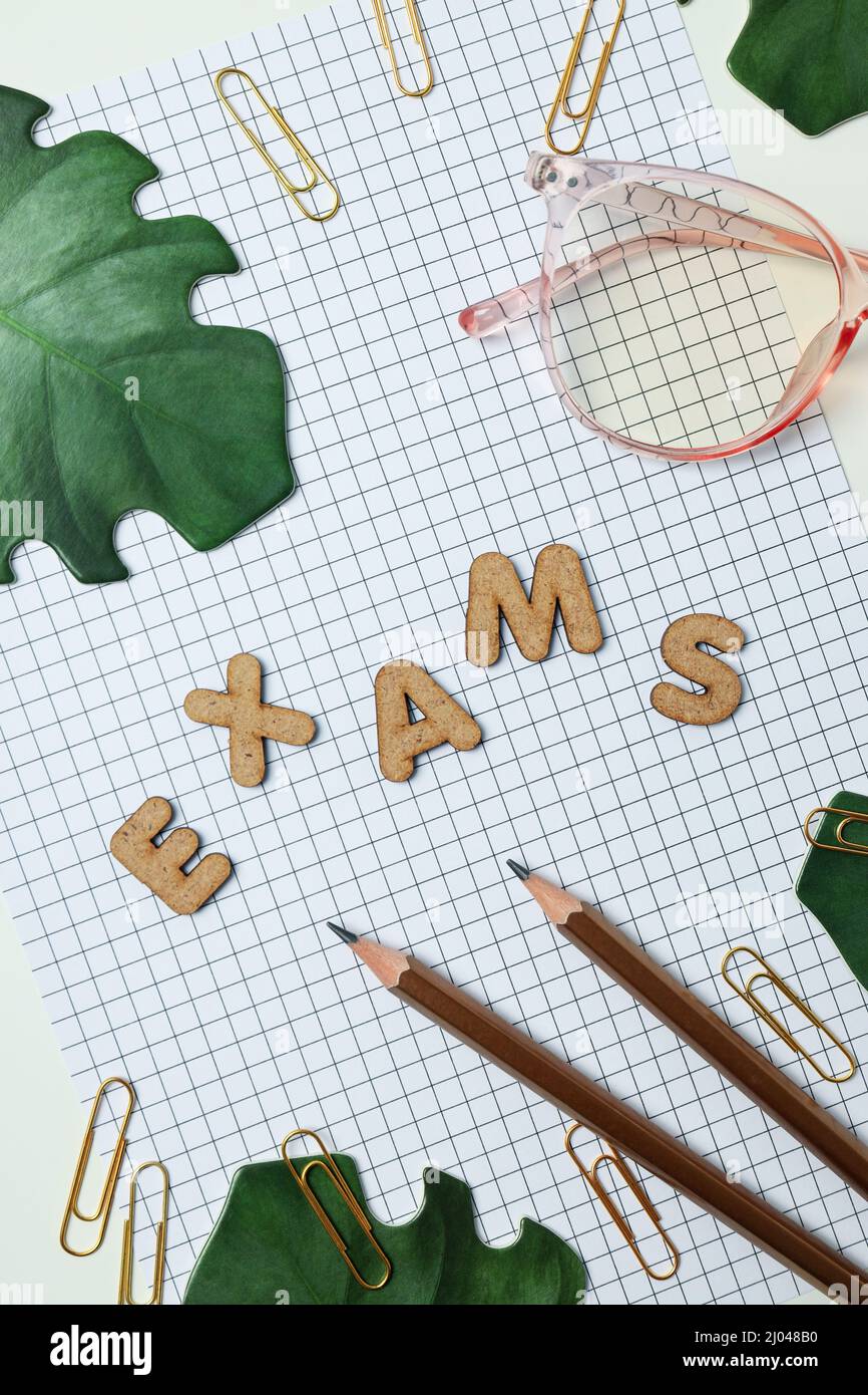 Concept of exams and tests, top view Stock Photo - Alamy
