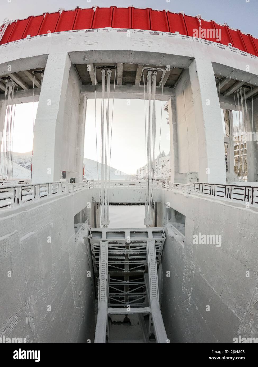 Dam of the Kolyma hydroelectric power station on the Kolyma river ...