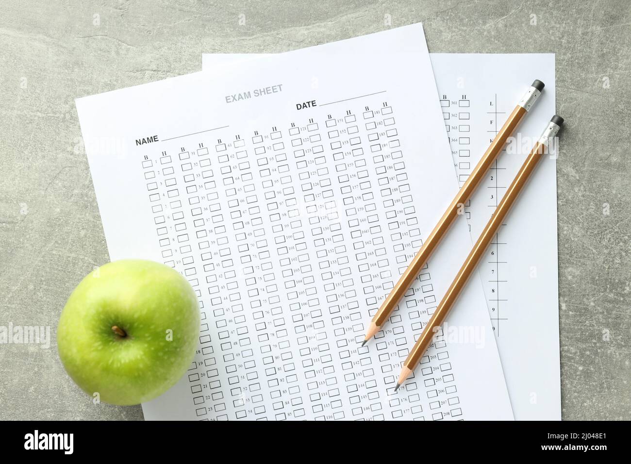 Concept of exams and tests, top view Stock Photo - Alamy