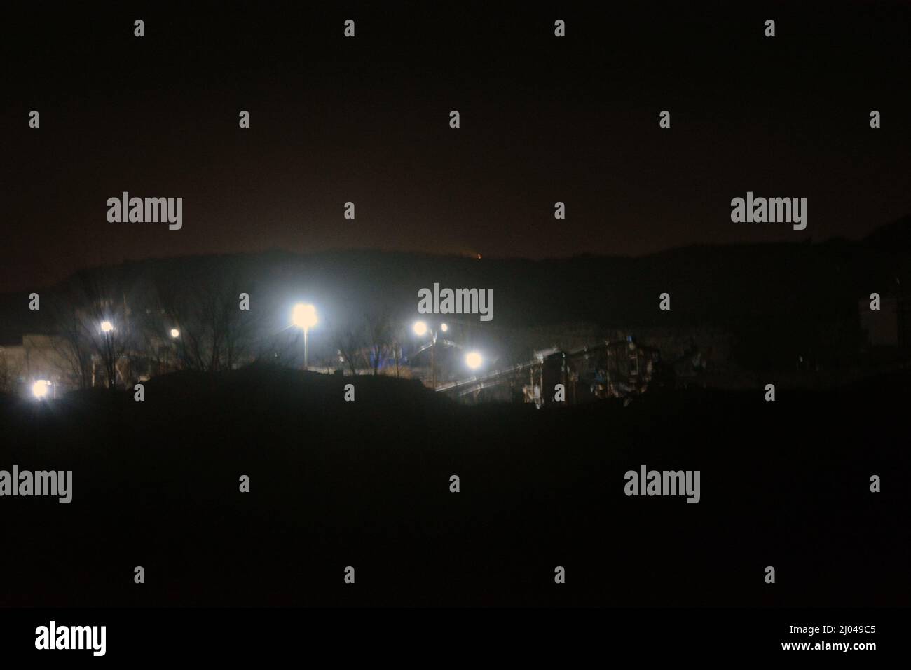 Industrial area, hills and mountains of gray slag, residues from the ...