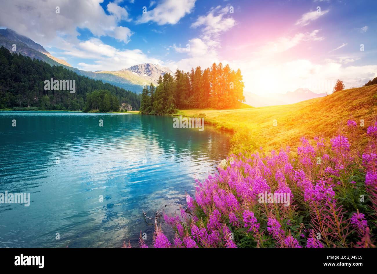 Fantastic azure alpine lake Champfer. Unusual and picturesque scene ...