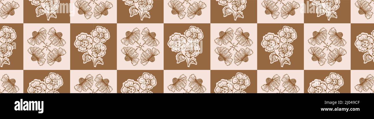 Gender neutral floral seamless vector border. Simple whimsical 2 tone ...