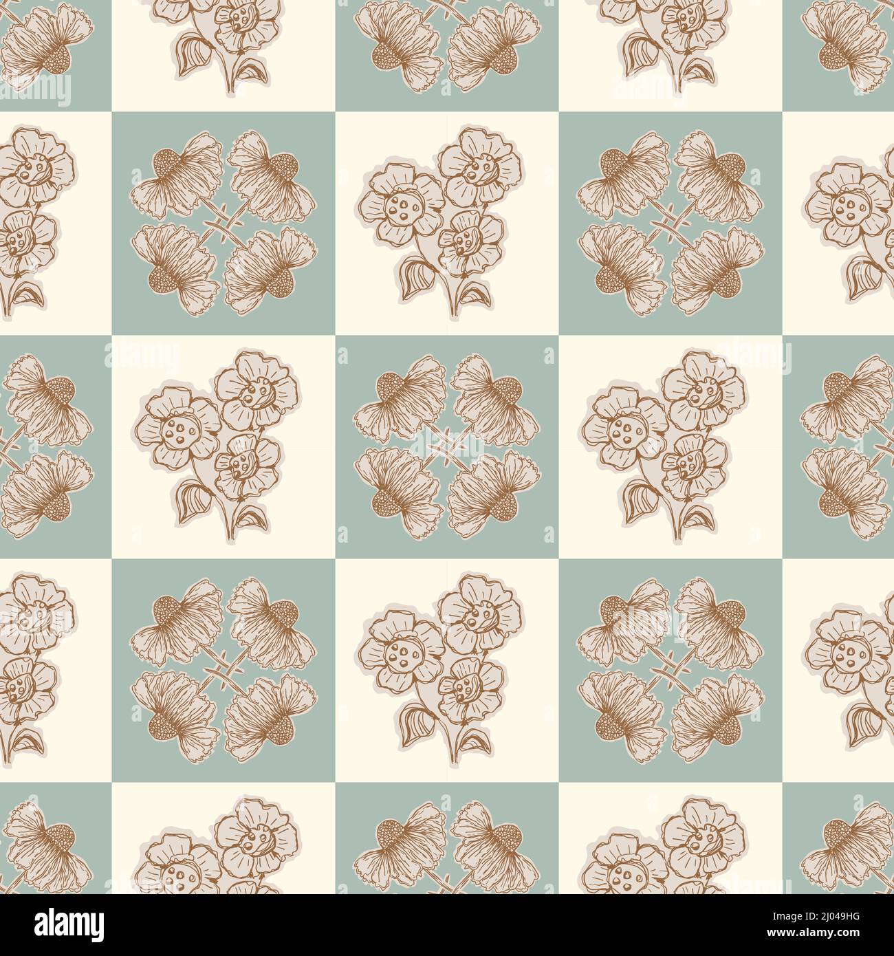 Gender neutral floral seamless vector background. Simple whimsical 2 ...