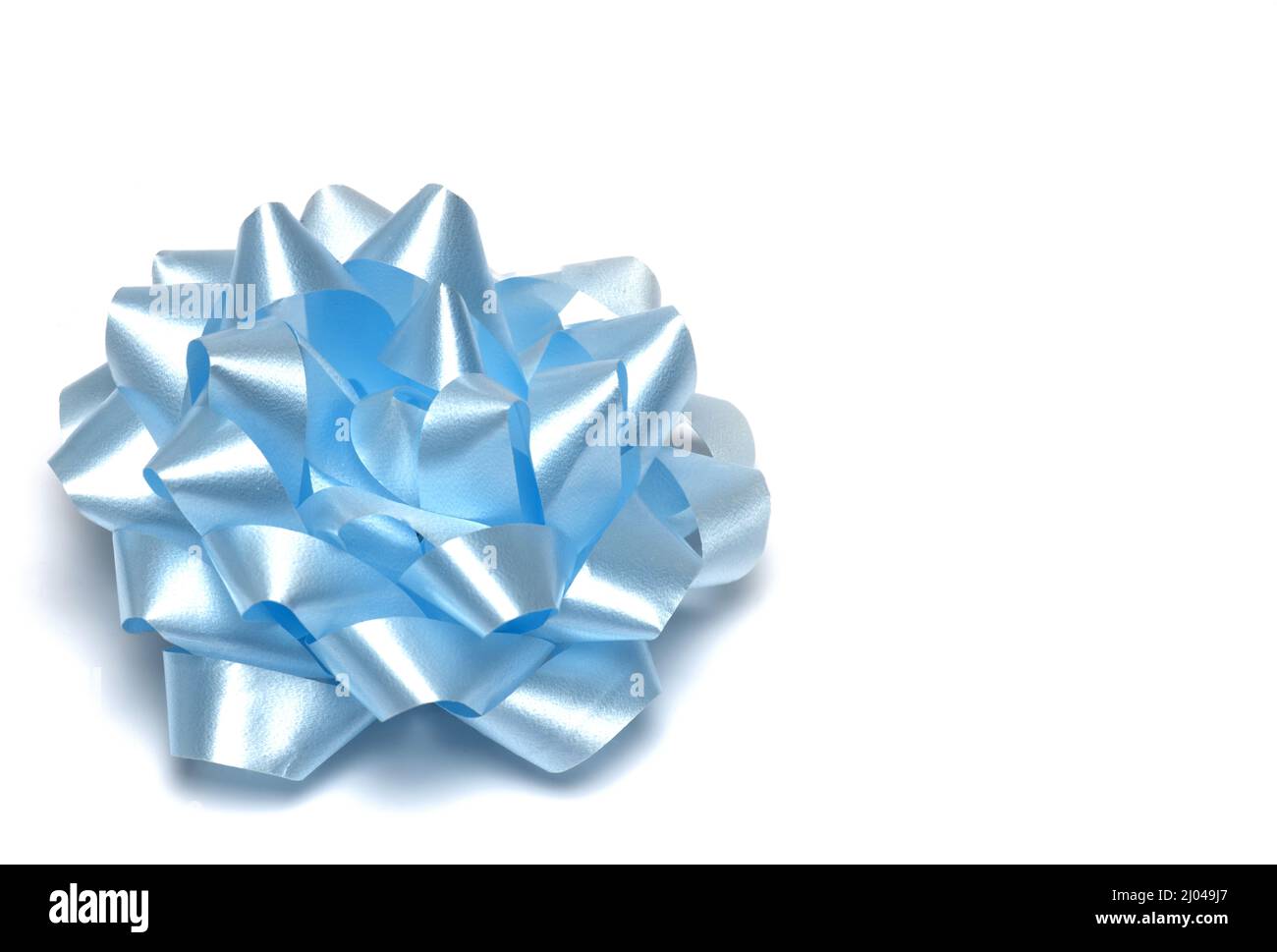 Close up of light blue gift stitch artfully created from gift ribbon ...