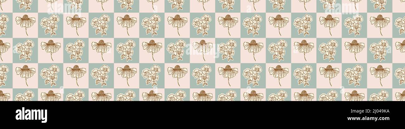 Gender neutral floral seamless vector border. Simple whimsical 2 tone ...