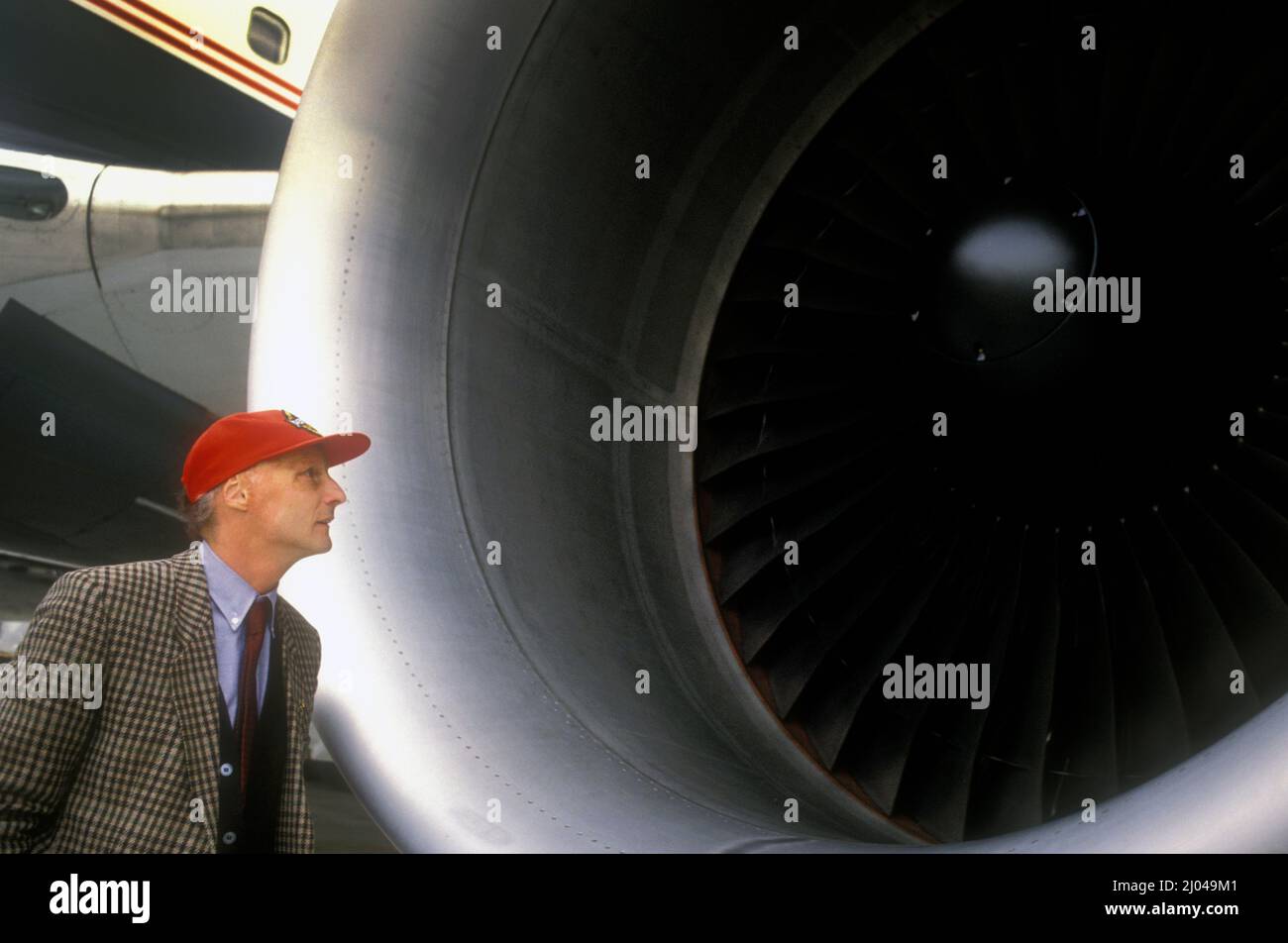 Nikki Lauda pre flight checks Lauda Air jet engine Stock Photo - Alamy