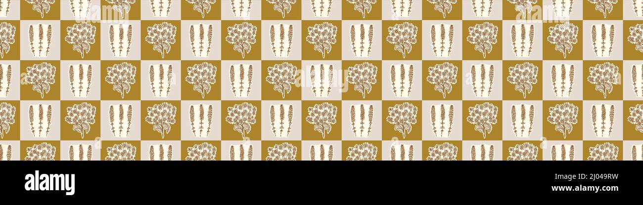 Gender neutral floral seamless vector border. Simple whimsical 2 tone ...