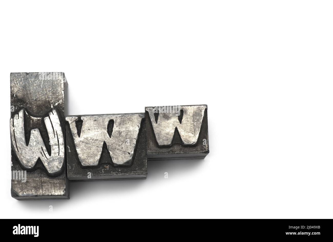 Close up lead letters printer showing www with different letter shapes ...