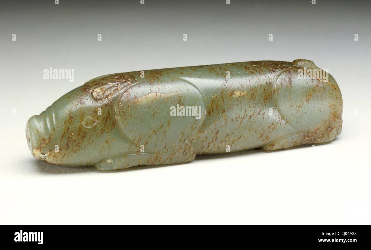 Pig. China, Han dynasty, 206 B.C.- A.D. 220. Sculpture. Abraded jade ...