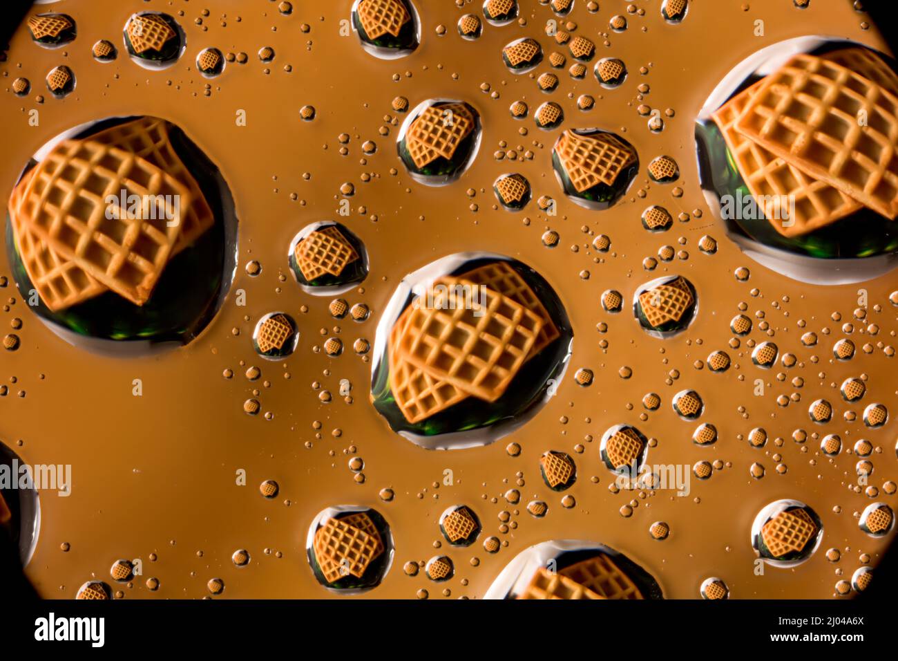 Creative food photography, Waffles reflected in colourful water drops ...