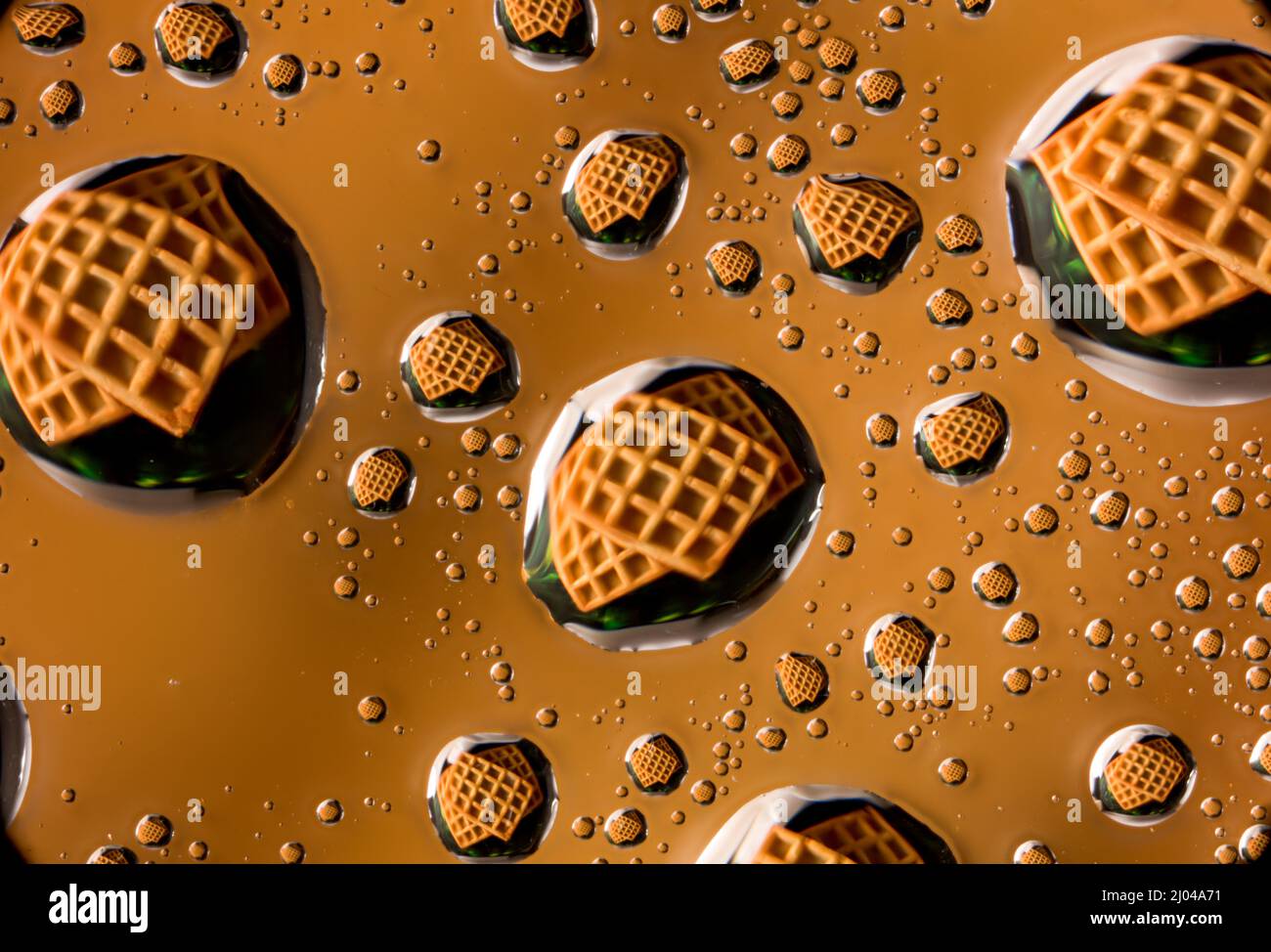 Creative food photography, Waffles reflected in colourful water drops ...