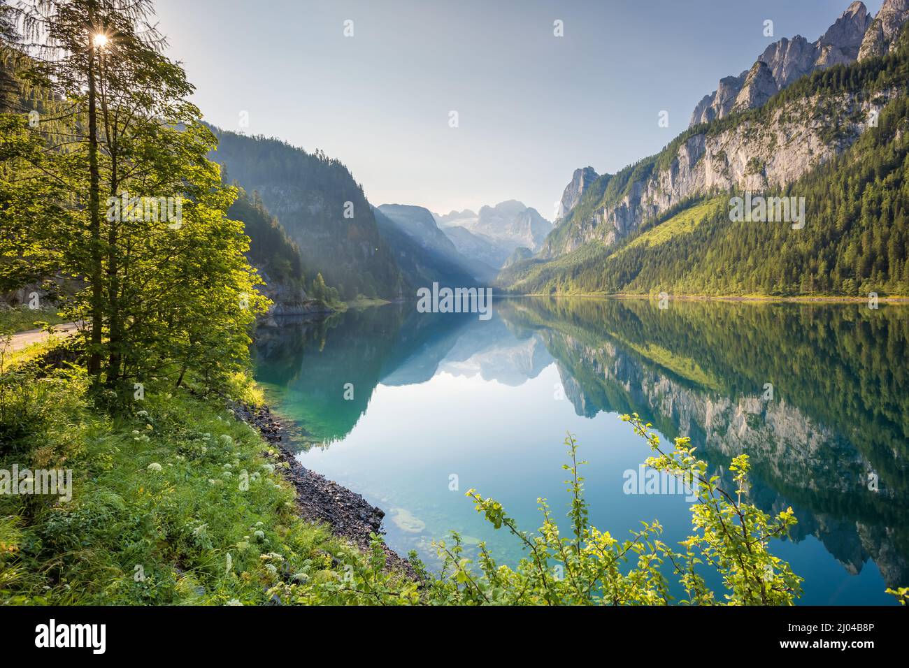 Fantastic azure alpine lake Vorderer Gosausee. Unusual and picturesque ...