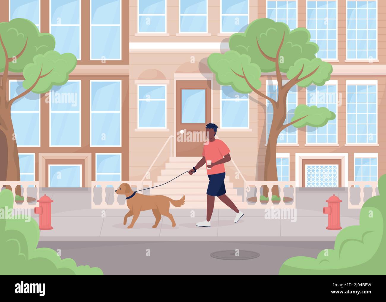 Dog walking flat color vector illustration Stock Vector Image & Art - Alamy