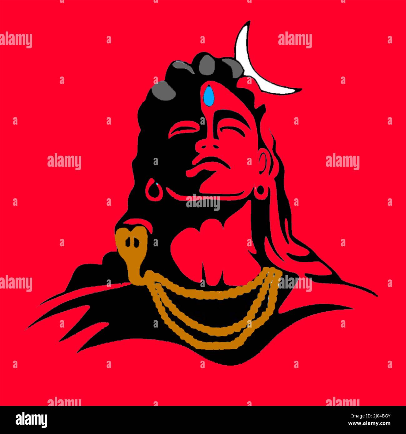 Digital illustration of the Shiva god portrait on a red background ...