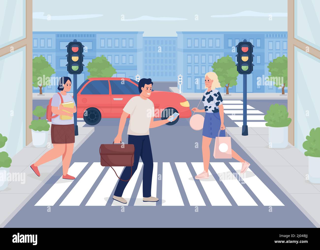 Busy town flat color vector illustration Stock Vector Image & Art - Alamy