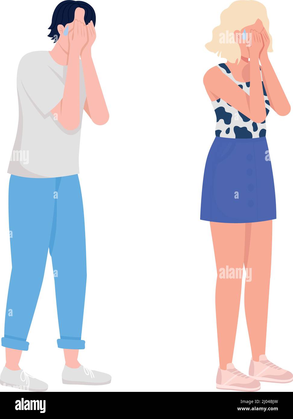 Crying and scared people semi flat color vector characters set Stock ...