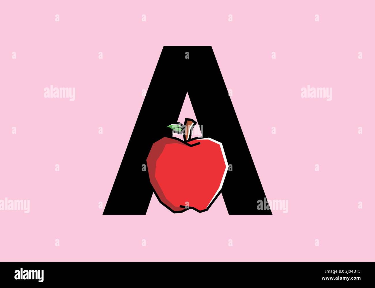 A initial letter with red apple in stiff art style design Stock Vector ...