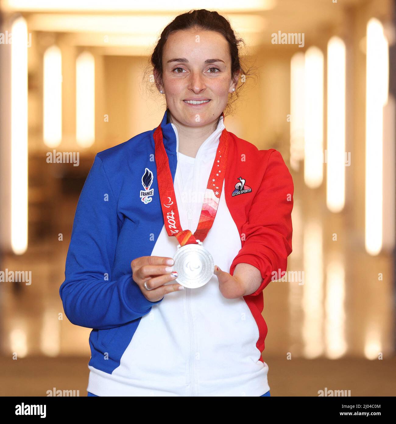 French Paralympic skiing medallist Marie Bochet posing during a ...
