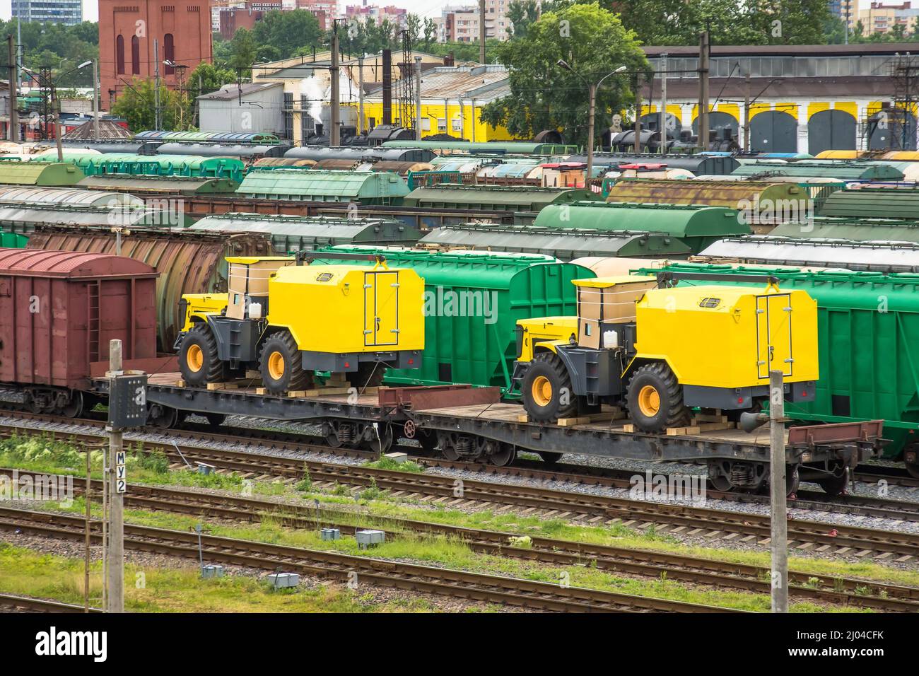 Sorting freight railway station in the city wagons for trains, with ...