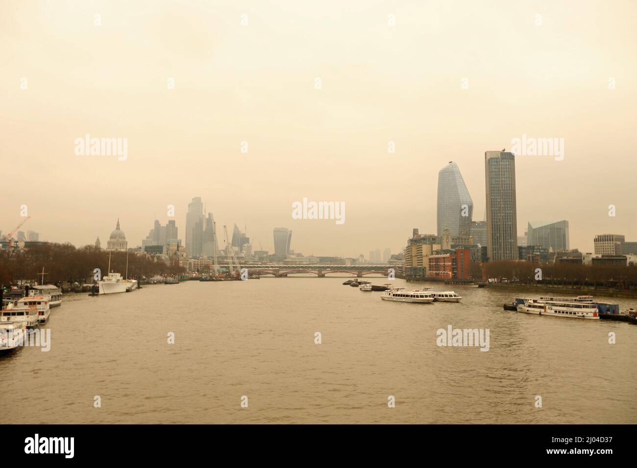 A Saharan dust cloud seen from Waterloo Bridge in London. It comes as ...