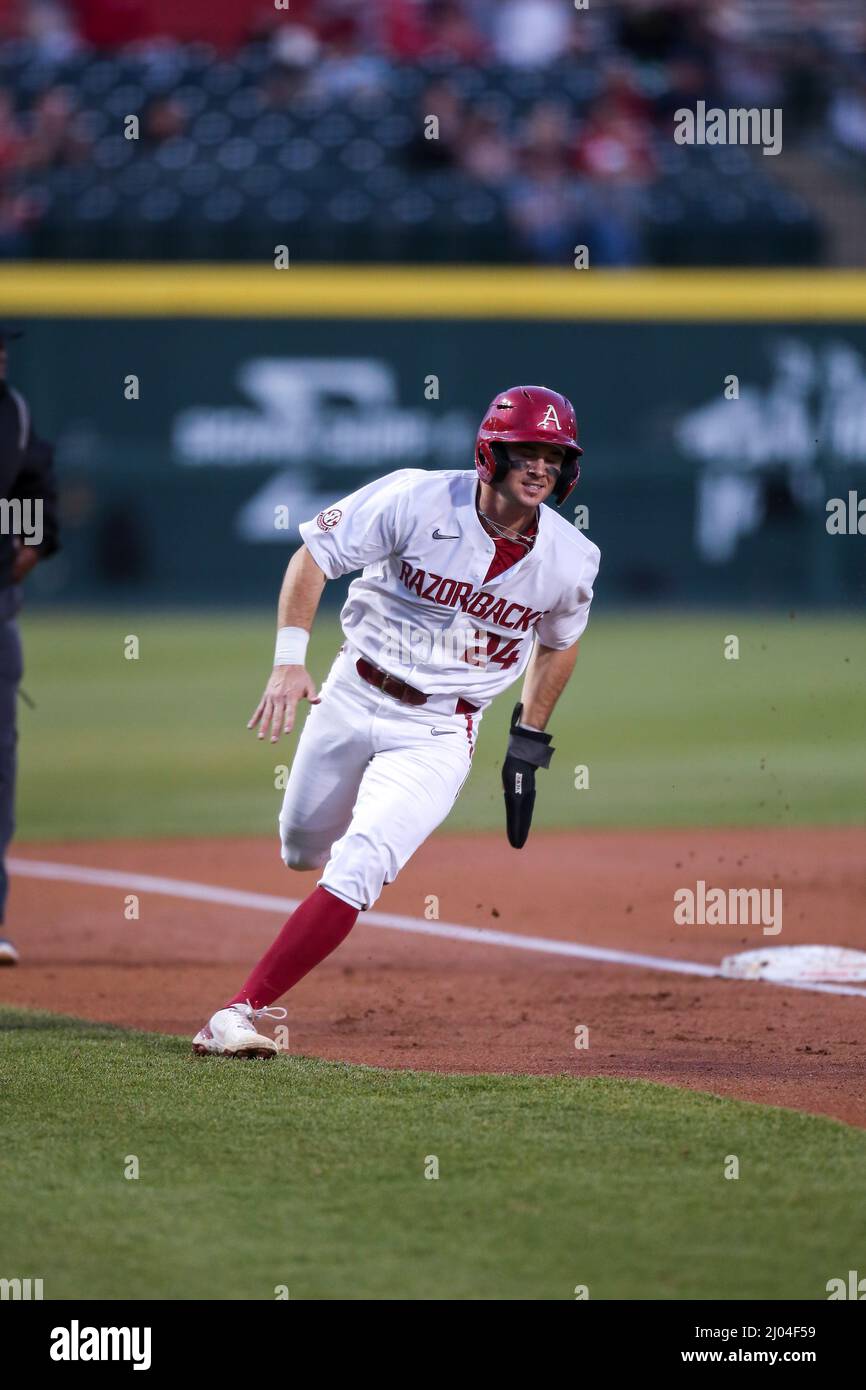 March 15, 2022: Razorback outfielder Braydon Webb #24 comes around ...