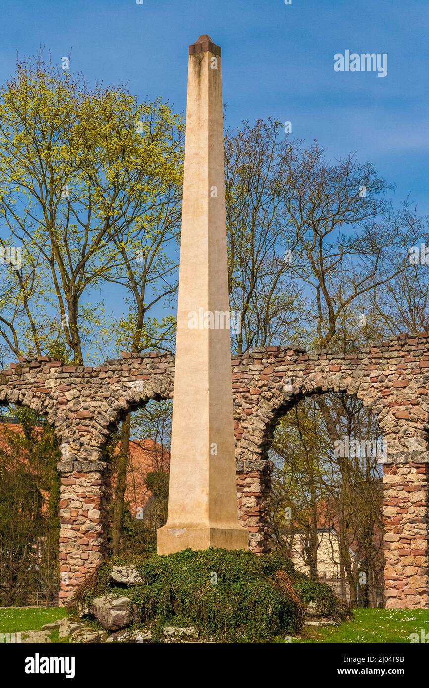 Great close-up view of the obelisk at the artificial ruins of a Roman ...