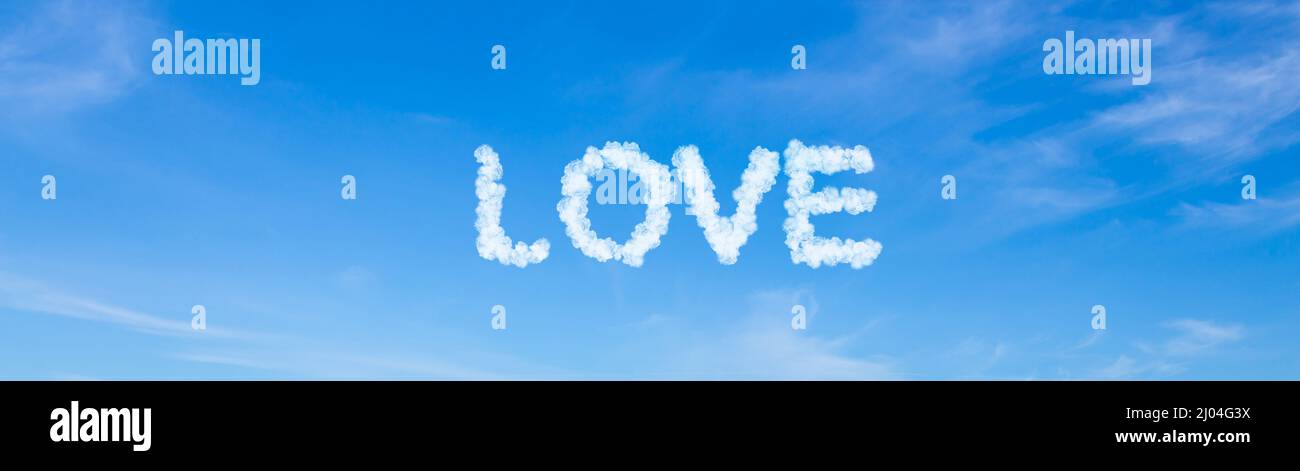 Love word made of clouds on blue sky background Stock Photo - Alamy
