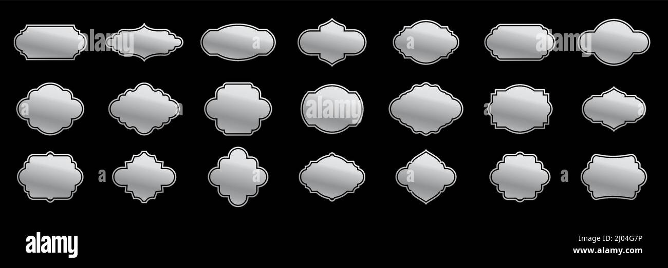 Retro tags, silver metal badge label set vector illustration. Golden ...