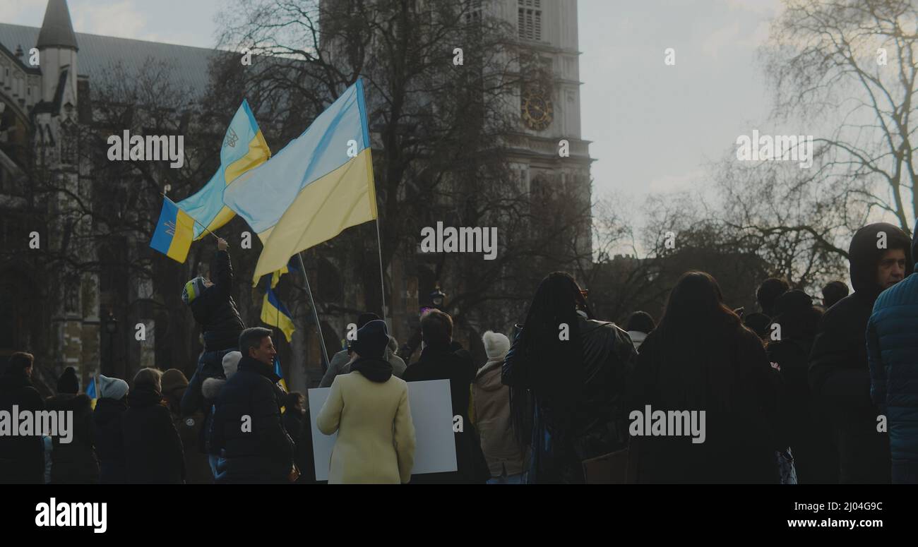 London, UK - 03 06 2022: A crowd of people at a protest on Parliament ...