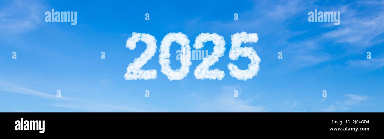 Year 2025 word made of clouds on blue sky background Stock Photo - Alamy