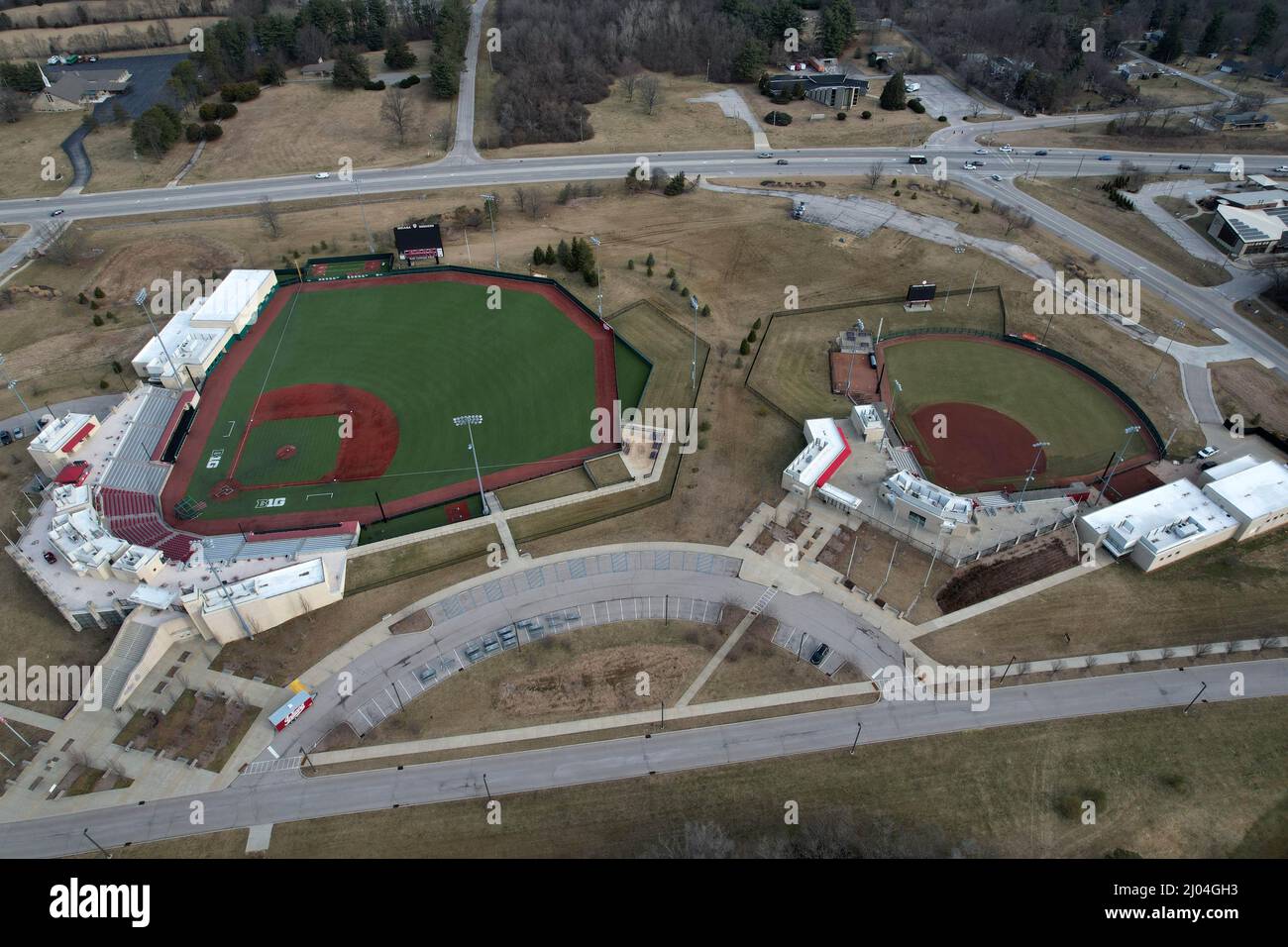 An aerial view of Bart Kaufman baseball field and Andy Mohr softball ...