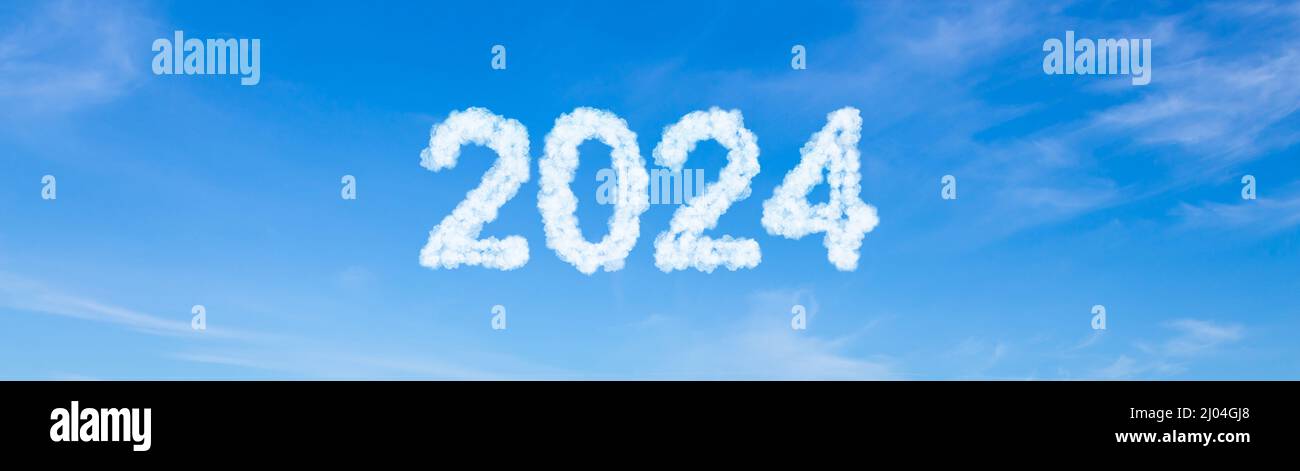 Year 2024 word made of clouds on blue sky background Stock Photo - Alamy