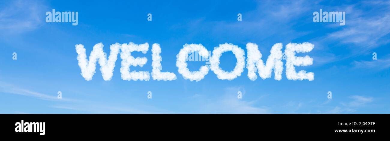 Welcome word made of clouds on blue sky background Stock Photo - Alamy