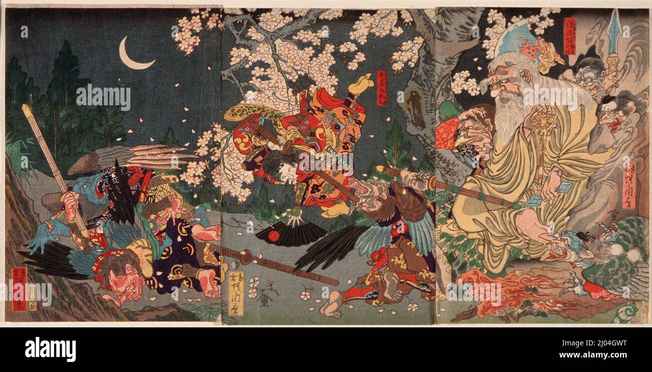 Yoshitsune Training with the Tengu Sōjōbō. Kawanabe Kyōsai (Japan, 1831 ...