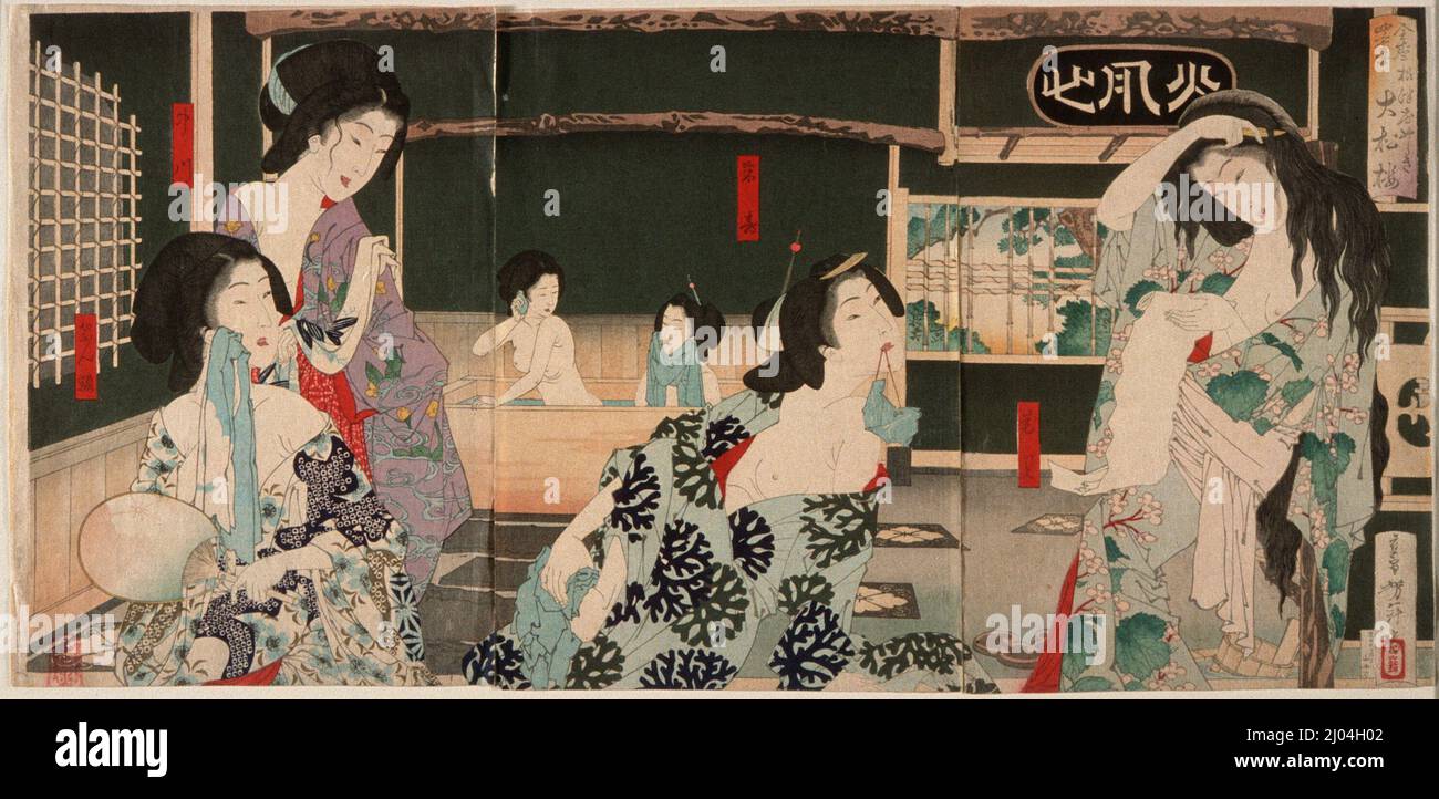 Summer: Women Bathing at the Daishōrō. Tsukioka Yoshitoshi (Japan, 1839 ...