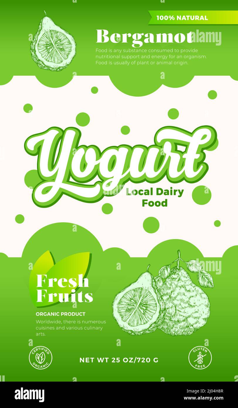 Fruits and Berries Yogurt Label Template. Abstract Vector Dairy ...